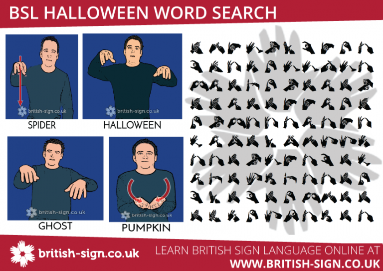 Halloween BSL Word Search - British Sign Language - Learn BSL Online