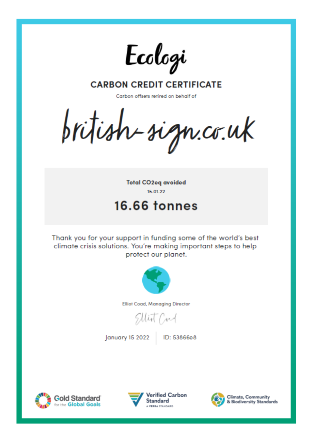 Our Carbon Footprint - www.british-sign.co.uk